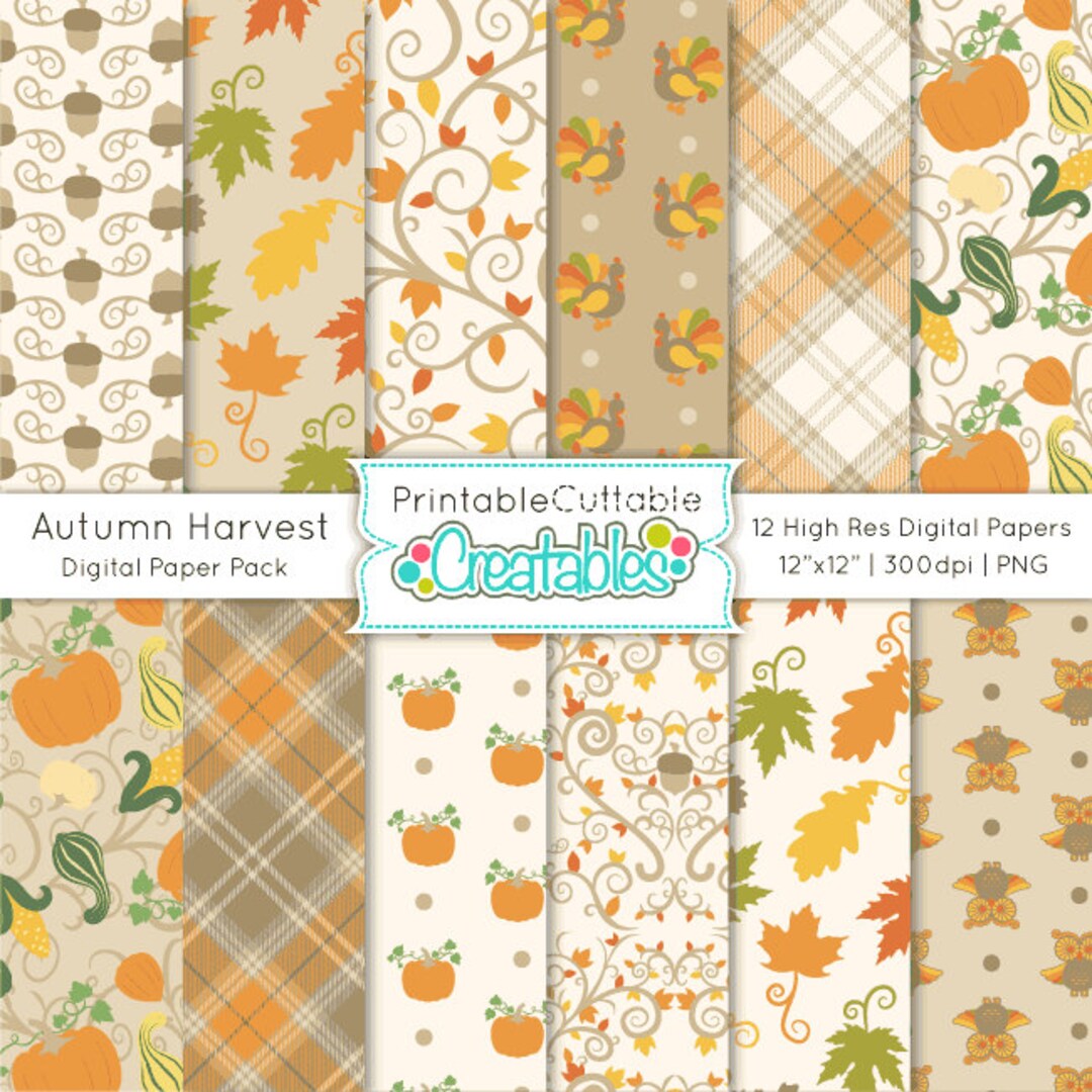 Autumn Harvest Digital Paper Pack Printable Patterns Instant Download ...