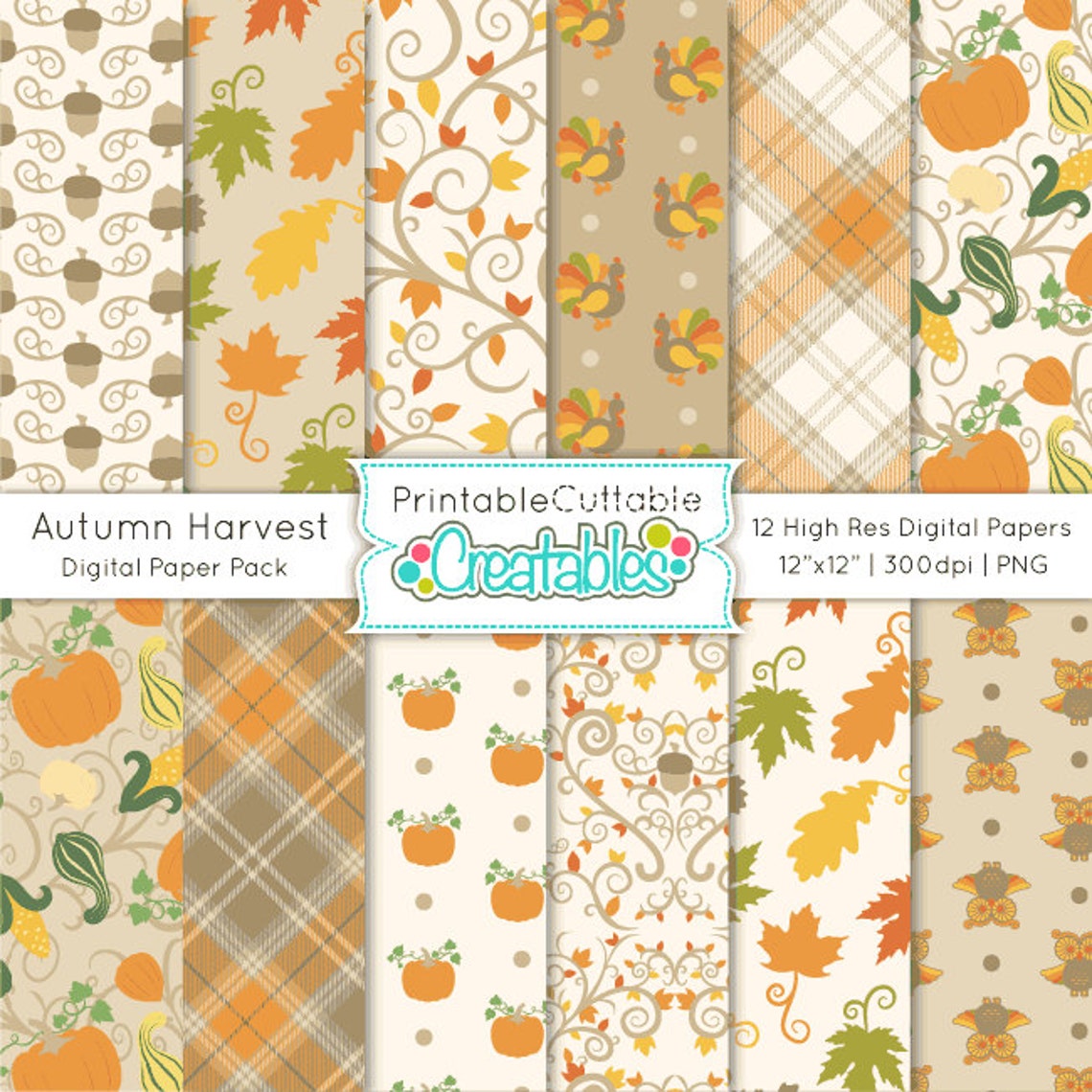 Autumn Harvest Digital Paper Pack Printable Patterns Instant - Etsy