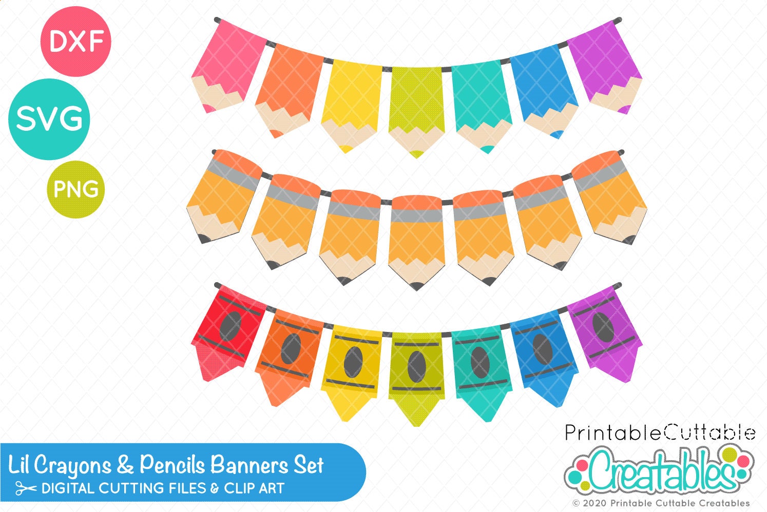 Lil Crayons 'n' Pencils Banners SVG Cut File & Clipart | Etsy