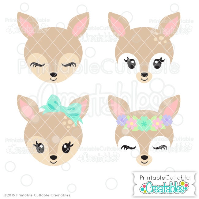 Cute Deer Face SVG File & Clipart Set E383 SVG DXF Cut | Etsy