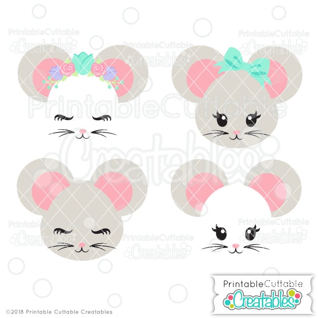 Cute Mouse Face SVG File & Clipart Set E379 - Cut File for Cricut ...