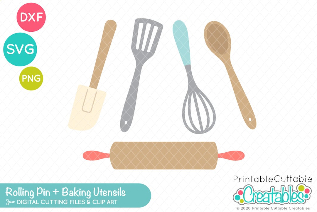 Rolling Pin + Baking Utensils SVG Cut File E573 - Svg, Dxf, Printable ...