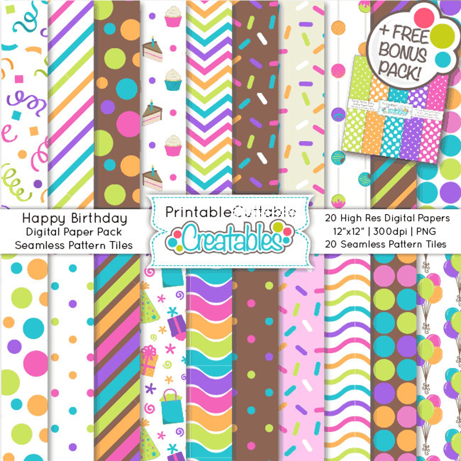 Happy Birthday Seamless Patterns & Digital Paper Pack - Birthday ...