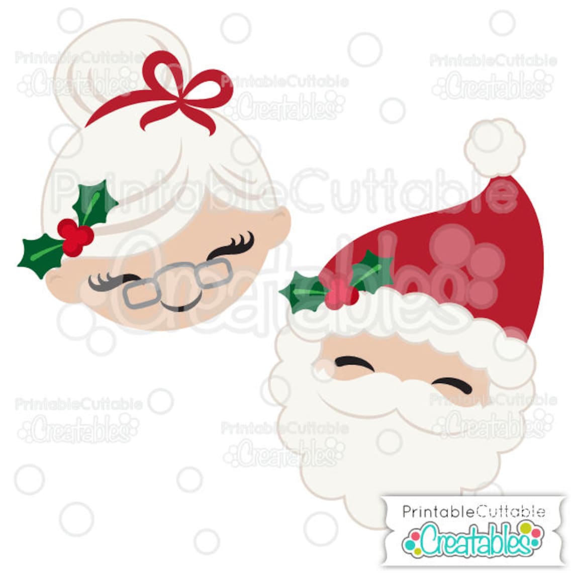 Cute Santa Mrs. Claus Face SVG Cutting Files & Clipart Set - Etsy