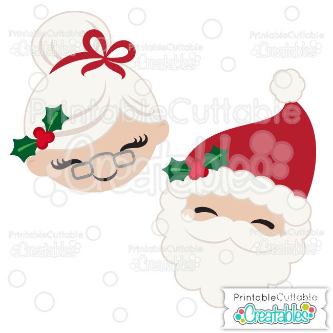 Cute Santa + Mrs. Claus Face SVG Cutting Files & Clipart Set E340 - Svg ...