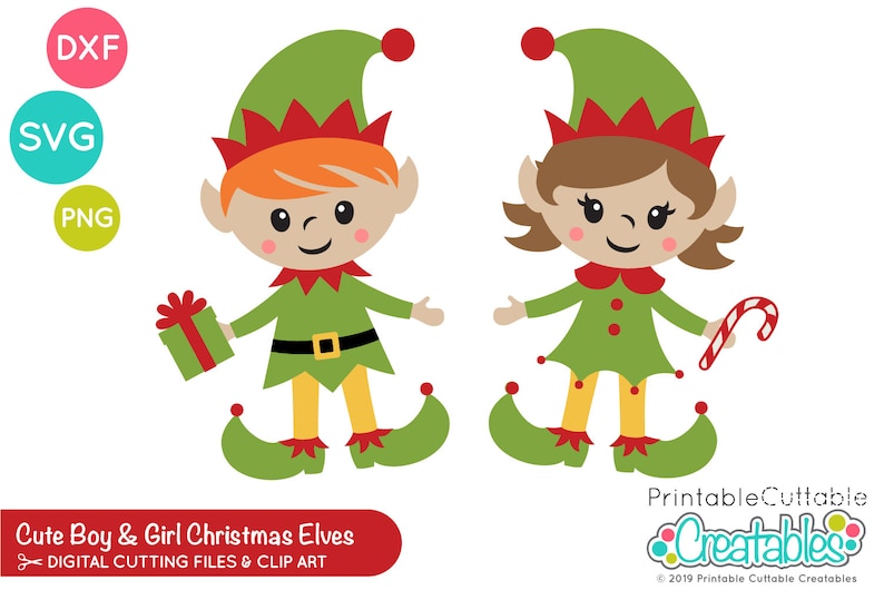 Cute Elves Boy and Girl Elf SVG Cut Files & E502 Svg Dxf | Etsy