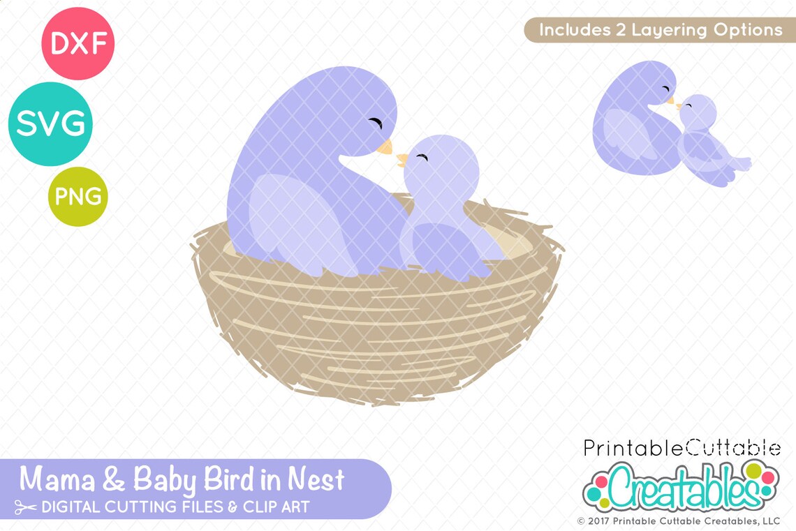 Mama N Baby Bird in Nest SVG Cut File & Clipart E108 - Includes Limited ...