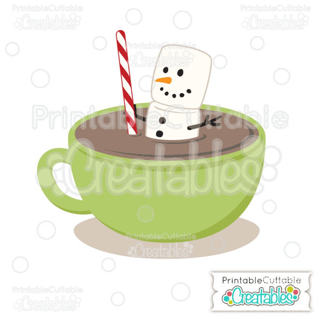Marshmallow Snowman in Hot Cooca SVG Cut File & Clipart E212 - Includes ...