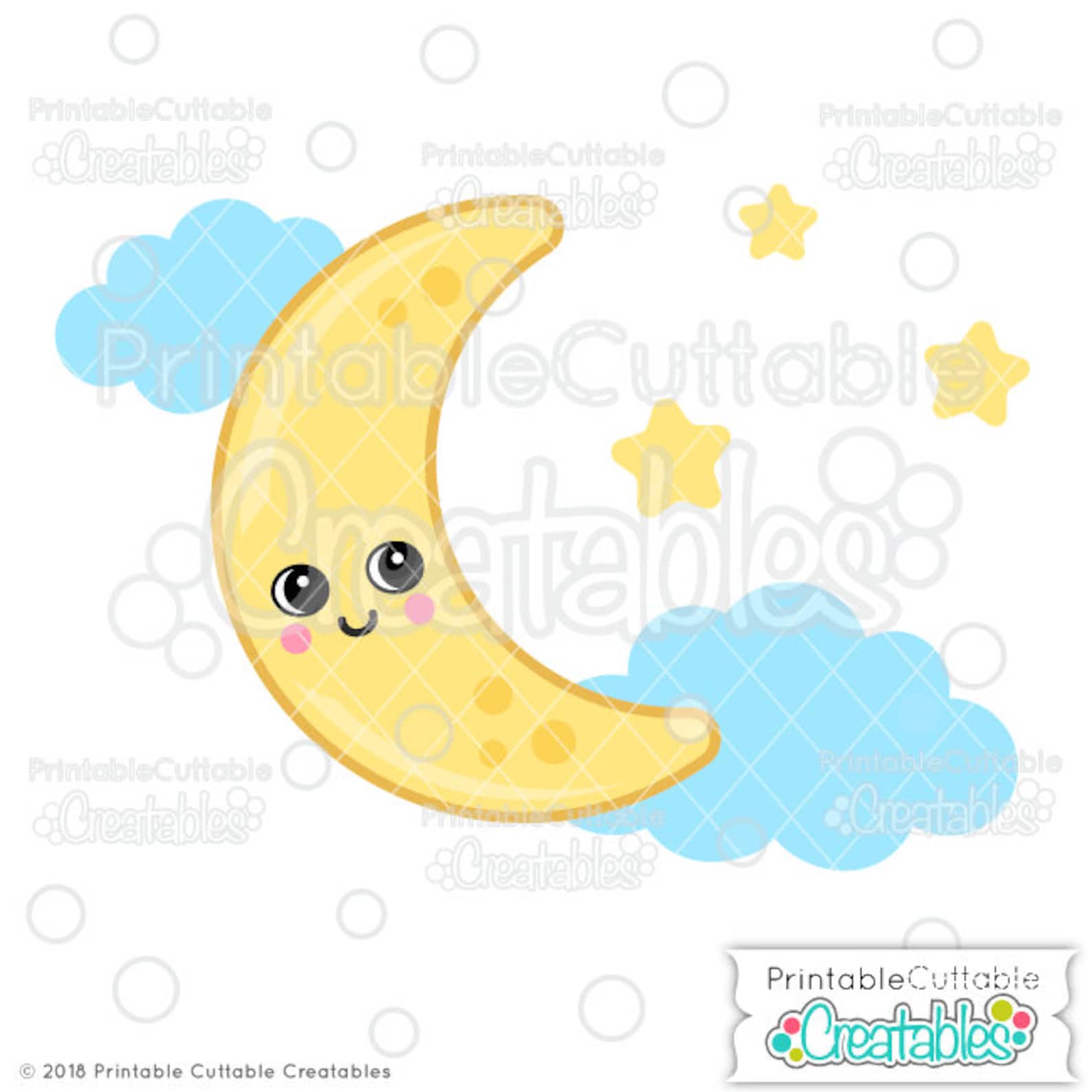 Cute Moon SVG File Clipart E369 - Svg, Dxf, Png, for Cricut, Silhouette ...