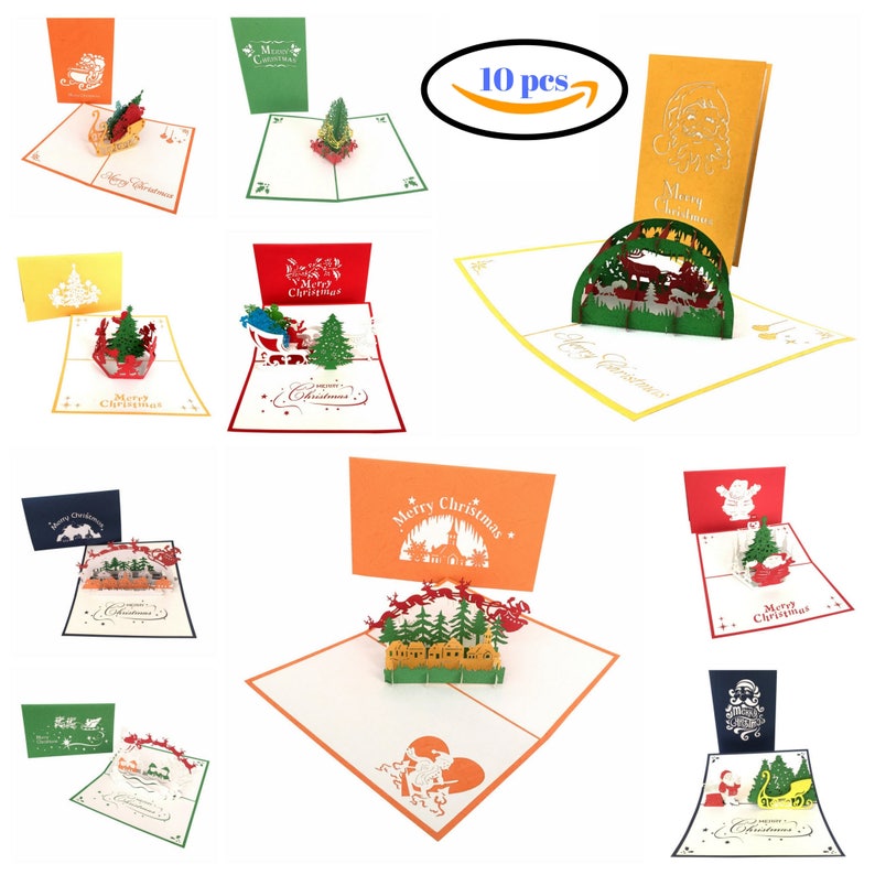 Pop up Christmas Cards Set Lot 10 Pcs Assortment- Value Boxed 3D ...