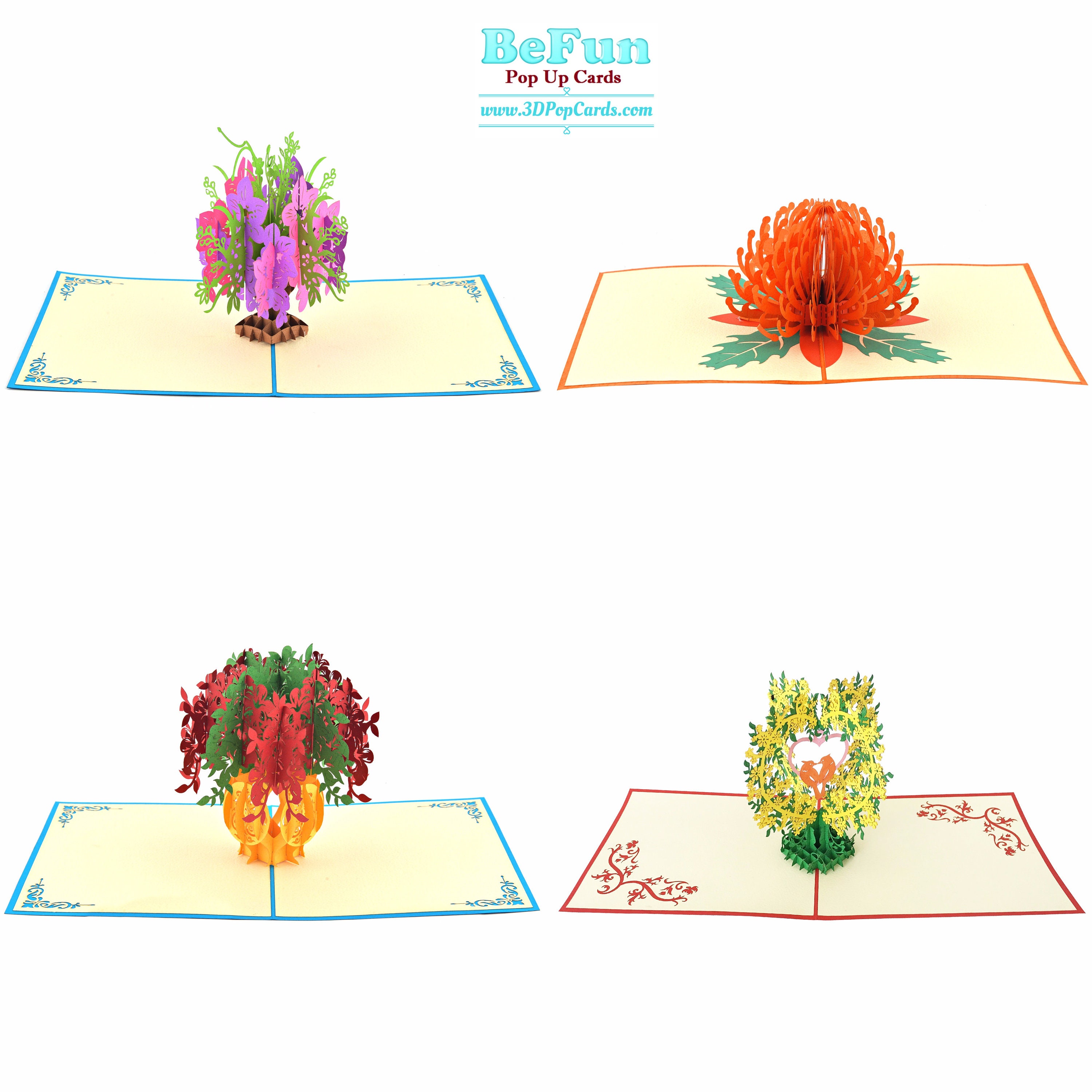 Floral Variety Pack 4 Pop up Cards With Envelopes Flower Blank Note ...