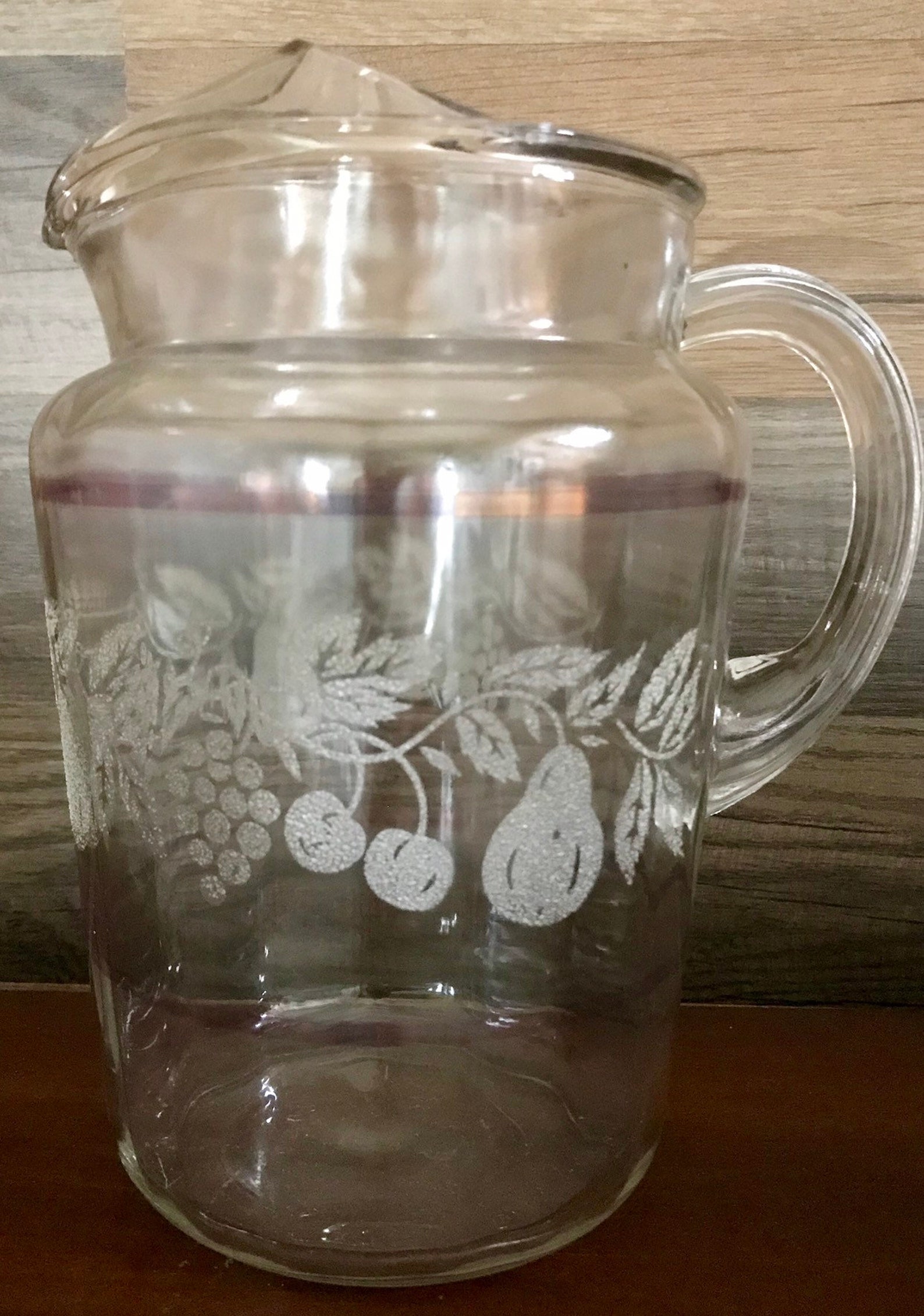 Vintage Etched Glass Pitcher With Matching Glasses/kitchen - Etsy