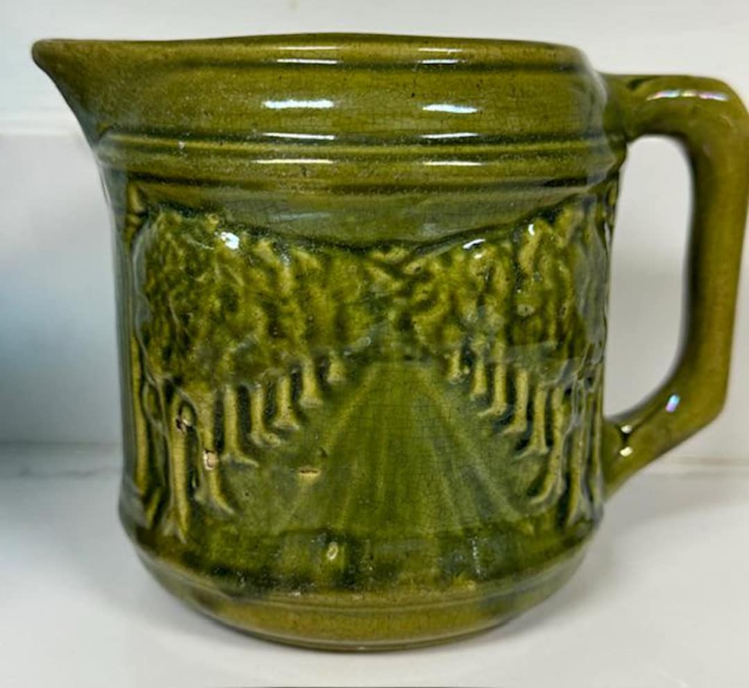 Mccoy Pitcher/brush Mccoy Green Tree Lined Pitcher/antique Pottery ...