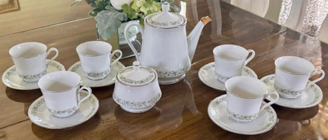 Vintage Mikasa Tea Set for 6, G9059 Fine China, Green Floral - Etsy