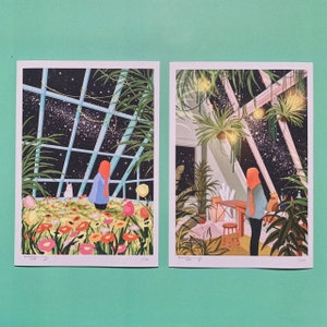 Flickering Night Lights A4 Art Print / Interior Illustration, Plant ...