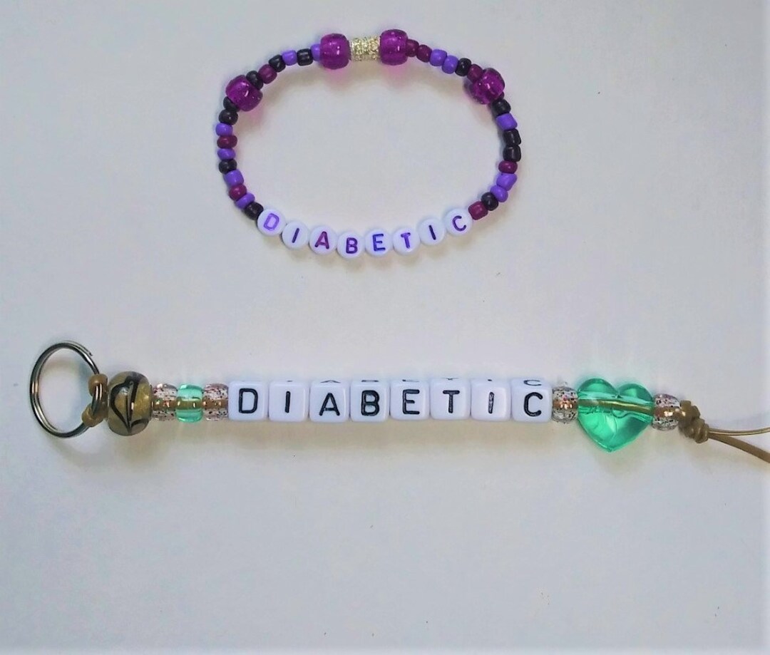 Medical Alert Diabetic Bracelet and Key Ring-purple-green - Etsy