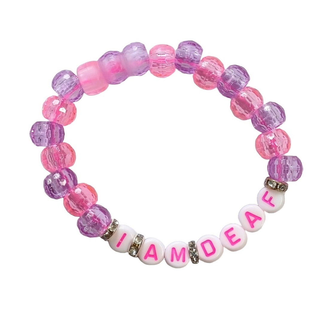 Medical Alert I AM DEAF Beaded Bracelet Pink - Etsy