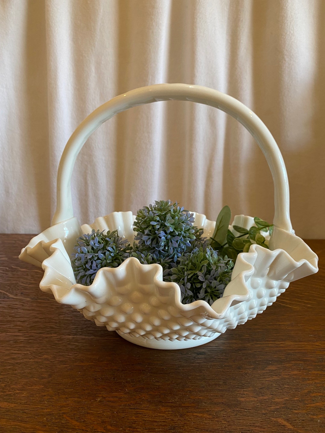 Milk Glass Basket - Fenton Hobnail - Ruffled/crimped Edge - Vintage - Etsy