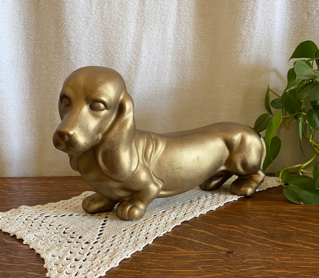 Dachshund/moxie/weiner Dog Figurine/statue/- Brass Tone - Ceramic ...