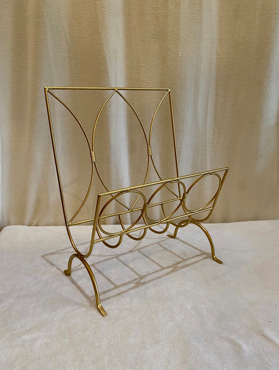 Magazine Rack/album Rack/file Rack- Mid Century Modern- Textured Gold ...