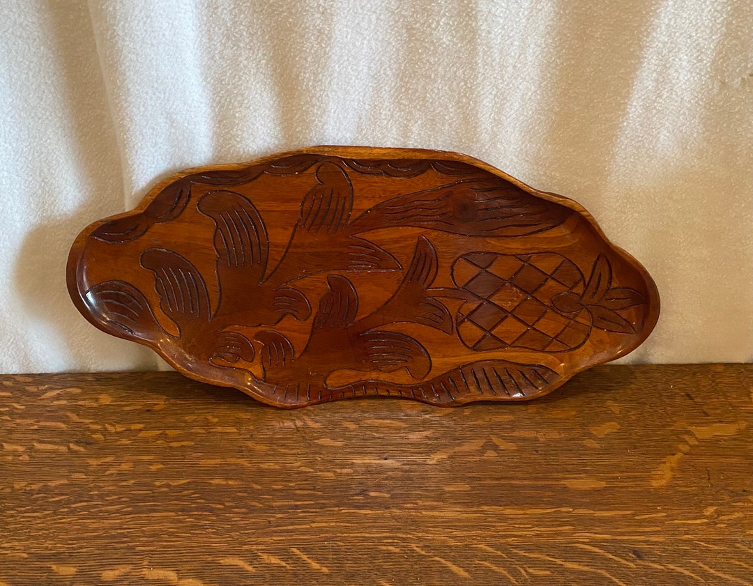 Monkey Pod Wood Tray With Carved Details - Vintage/retro - Etsy