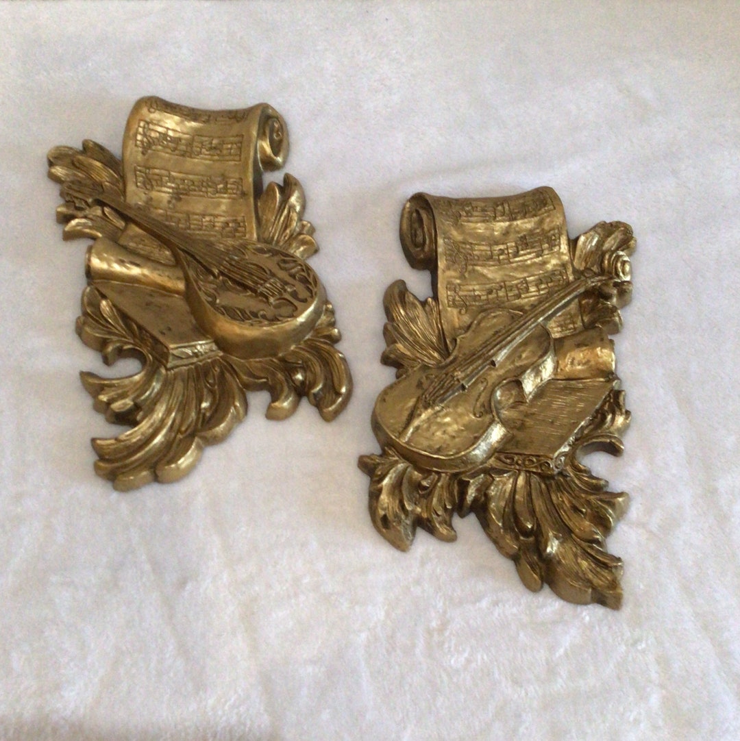 MCM Musical Instruments Wall Plaques/decor- Gold Tone- HODA 1979 Signed ...