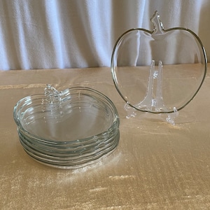 Apple Shaped Snack Plates- Hazel Atlas Orchard - Set of 7 - Clear Glass ...