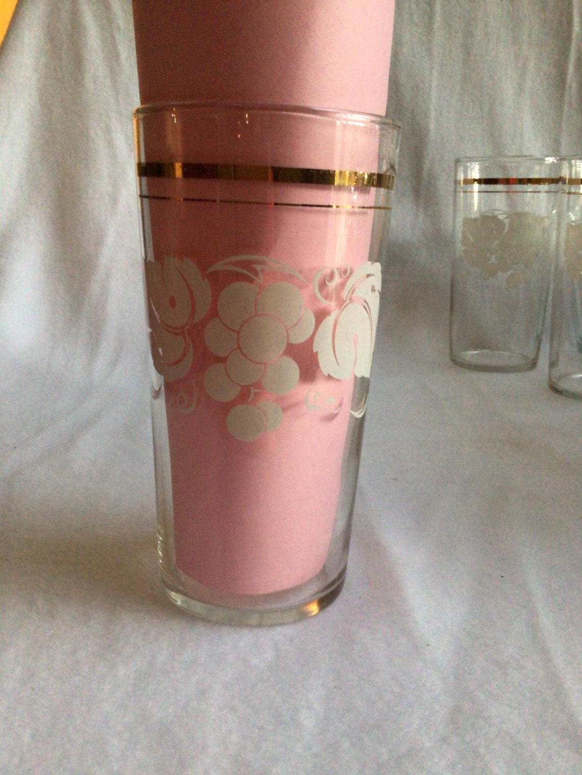 MCM Drinking Glasses With Gold Trim and Grape Motif in White - Etsy