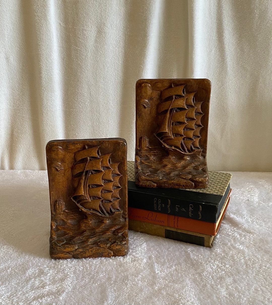 Nautical Bookends Colonial Clipper Ship Vintage - Etsy