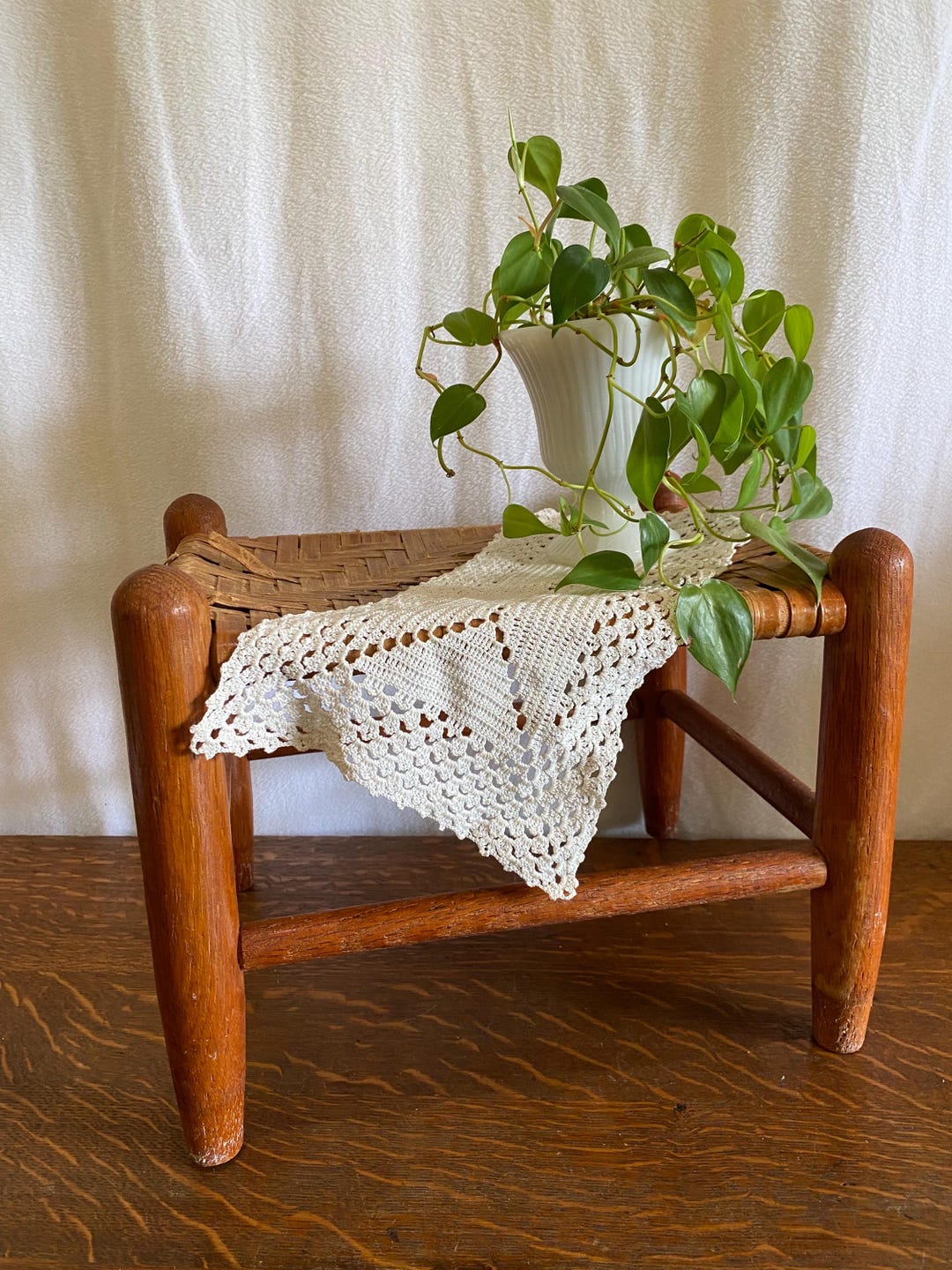 Shaker Style Footstool - Wood Frame and Legs - Woven Seat - Primitive ...