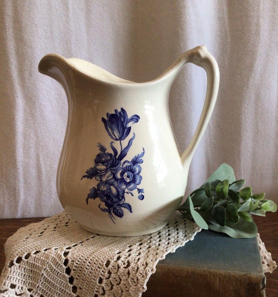 Ceramic Pitcher Blue Flowers Farmhouse Vintage - Etsy