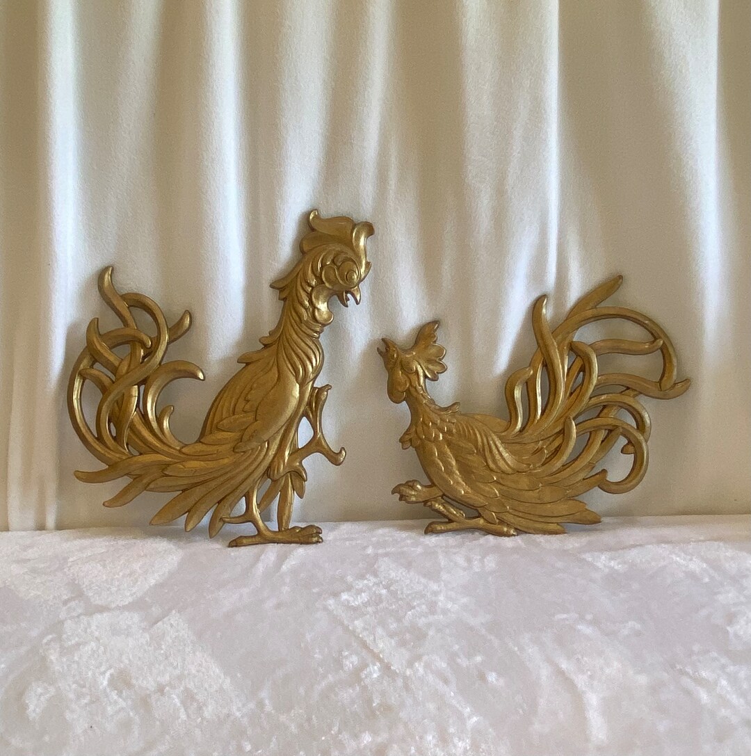 Rooster/chicken Wall Decor Syroco Wood Gold-tone Vintage - Etsy