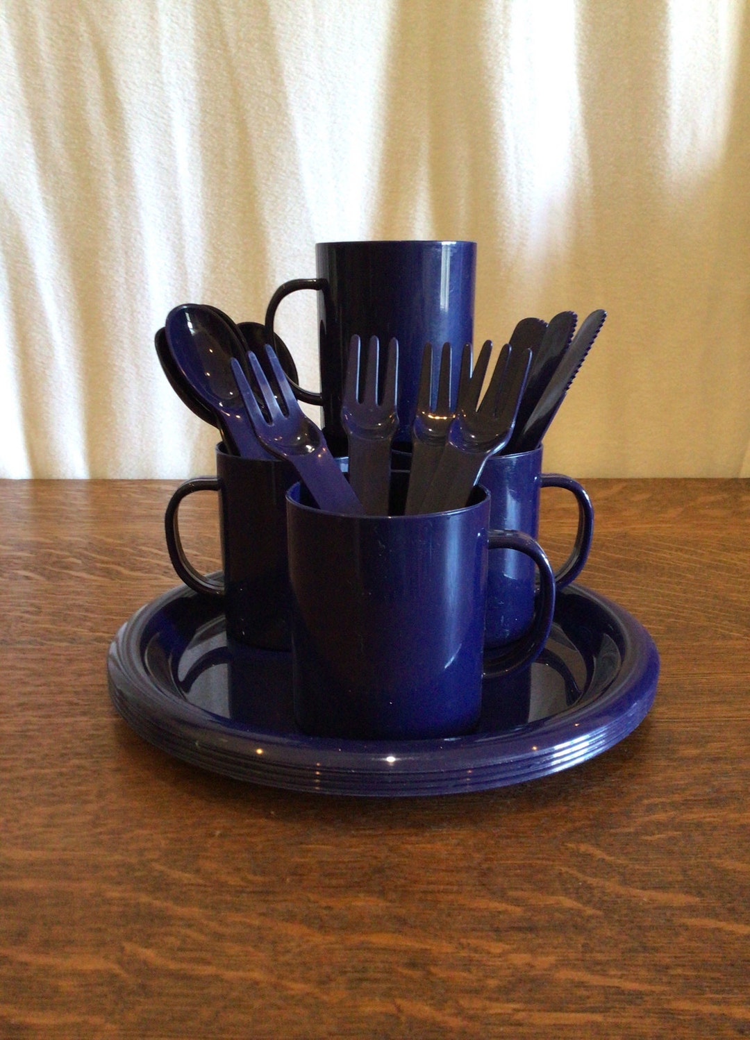 Picnic Dish Set Navy Blue Set of 4 Kids Dishes Vintage - Etsy
