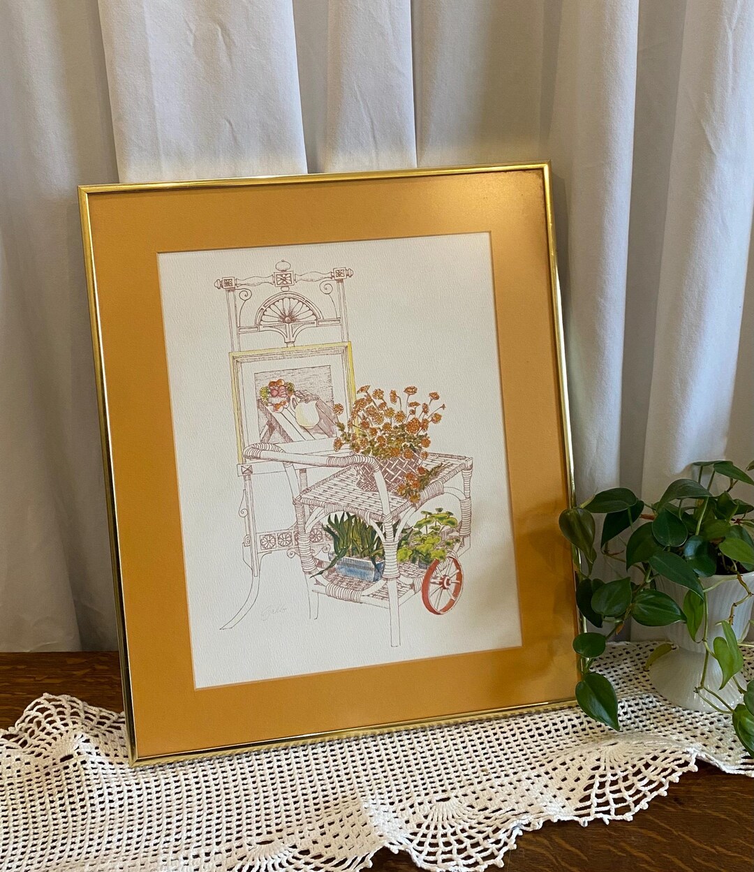 Retro Gallo Print - Flower Cart - Brass Frame - Vintage - 1970s - Etsy