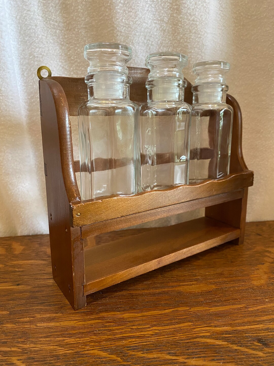 Wooden Spice Rack With 3 Glass Spice Jars - Vintage - Etsy