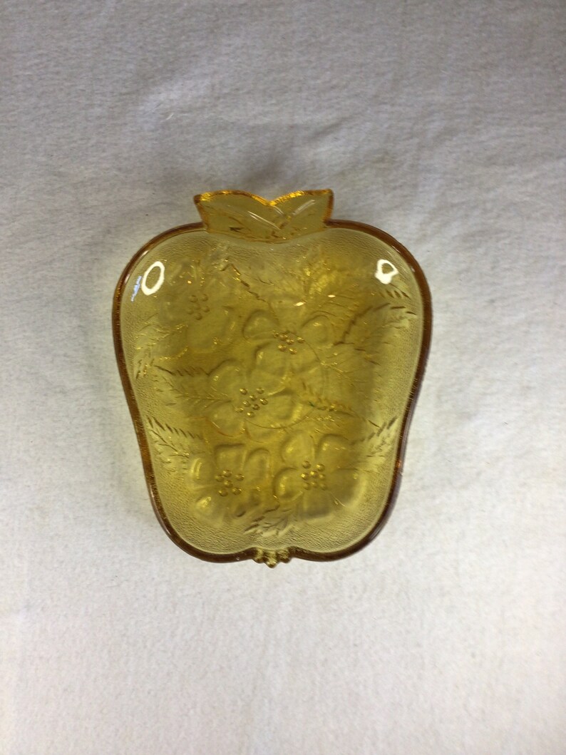 Hazel Atlas Amber Glass Apple Blossom Trivet Dish Vintage - Etsy