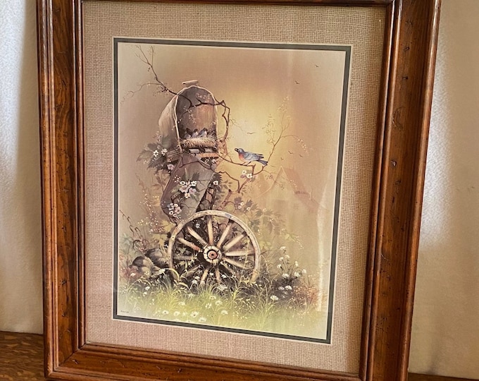 Framed Picture - Bluebirds/mailbox/wagon Wheel - Home Interior ...