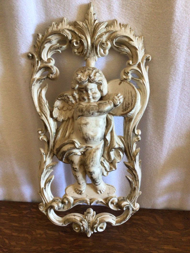 Cherub/angel Relief Wall Decor Musical Distressed White and - Etsy