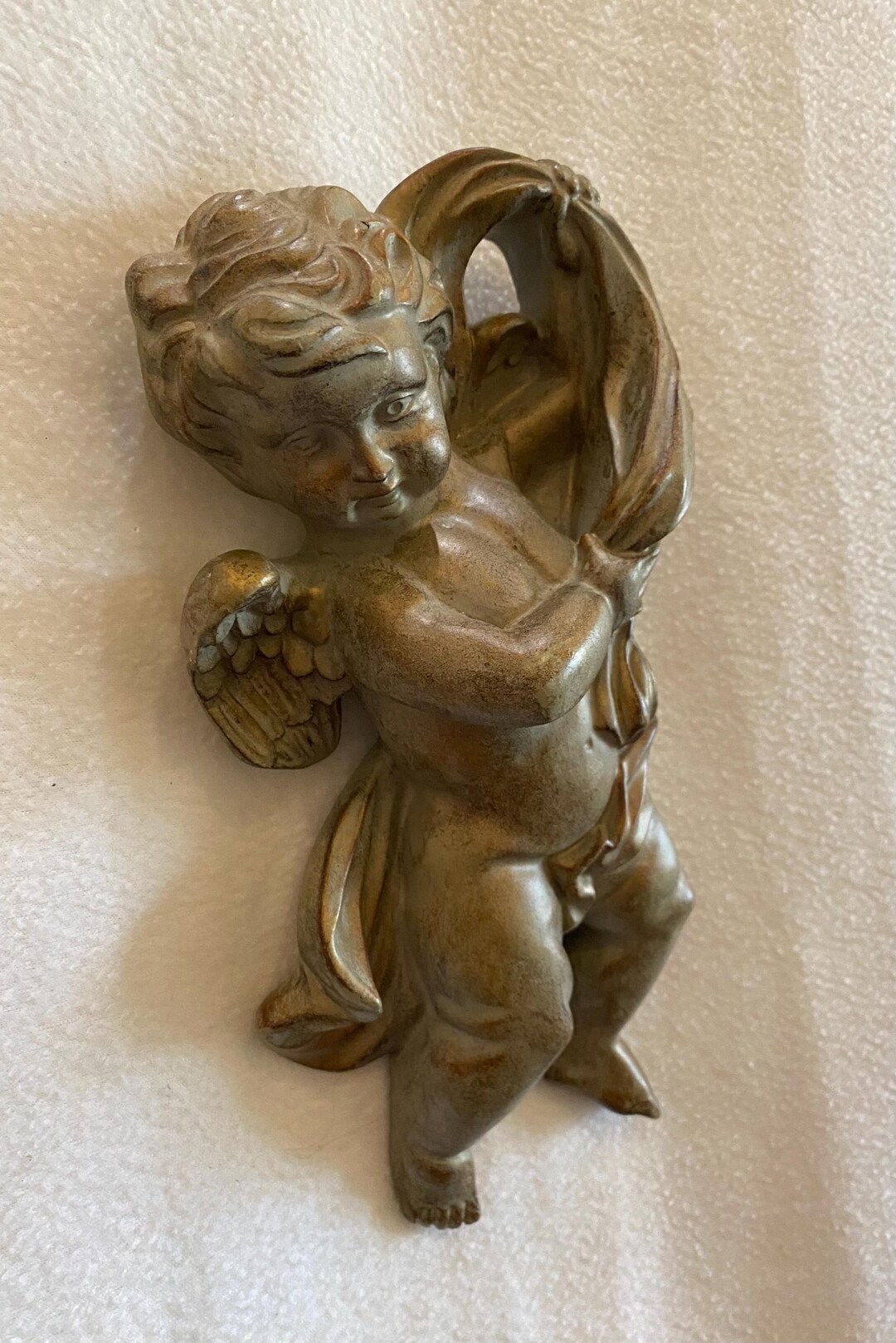 Cherub/putti/angel Wall Decor Antique Gold/bronze Tone Valentines Day ...