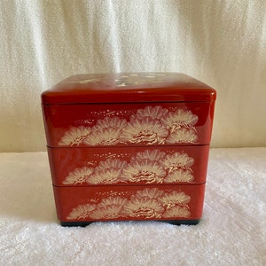 Japanese Stacking Bento Box yamanaka Asian Fan Design on Lid Red ...