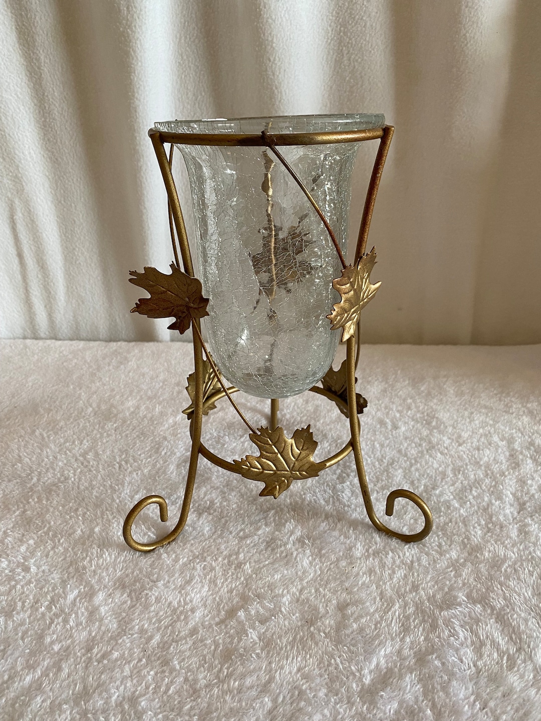 Crackled Glass Bowl With Gold Tone Metal Stand - Vintage - Etsy