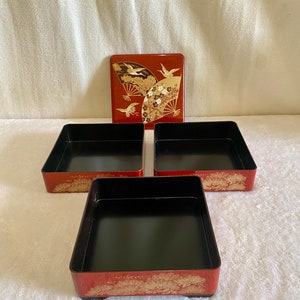 Japanese Stacking Bento Box yamanaka Asian Fan Design on Lid Red ...