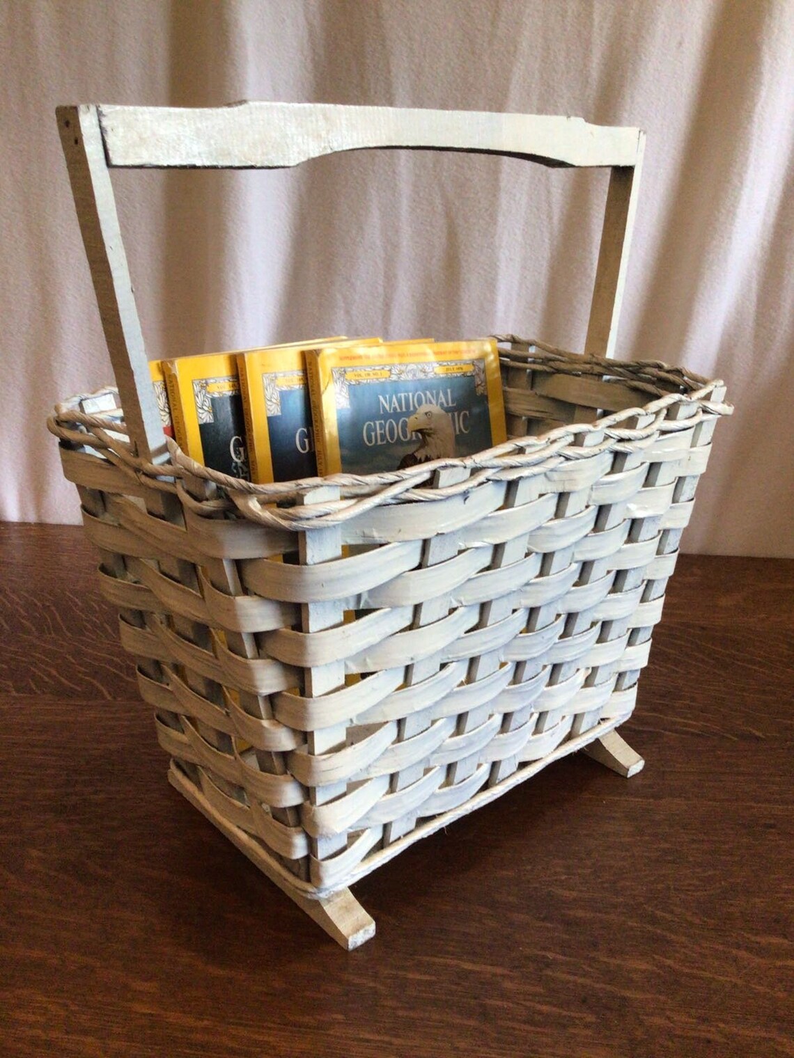 Magazine Rack- White- Wood- Shabby Chic- Grandmillennial- Farmhouse ...