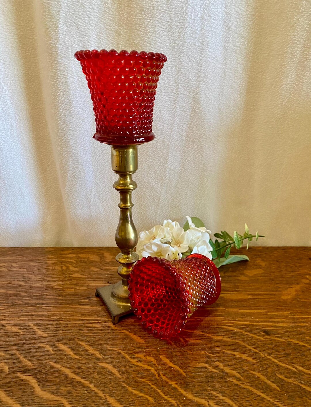 Ruby Red Hobnail Glass Votive Cup Candle Holder With Peg - Set of 2 ...