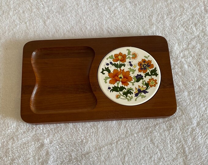 Cheese Tray-wood and Ceramic Tile Charcuterie Board With a Floral Motif ...