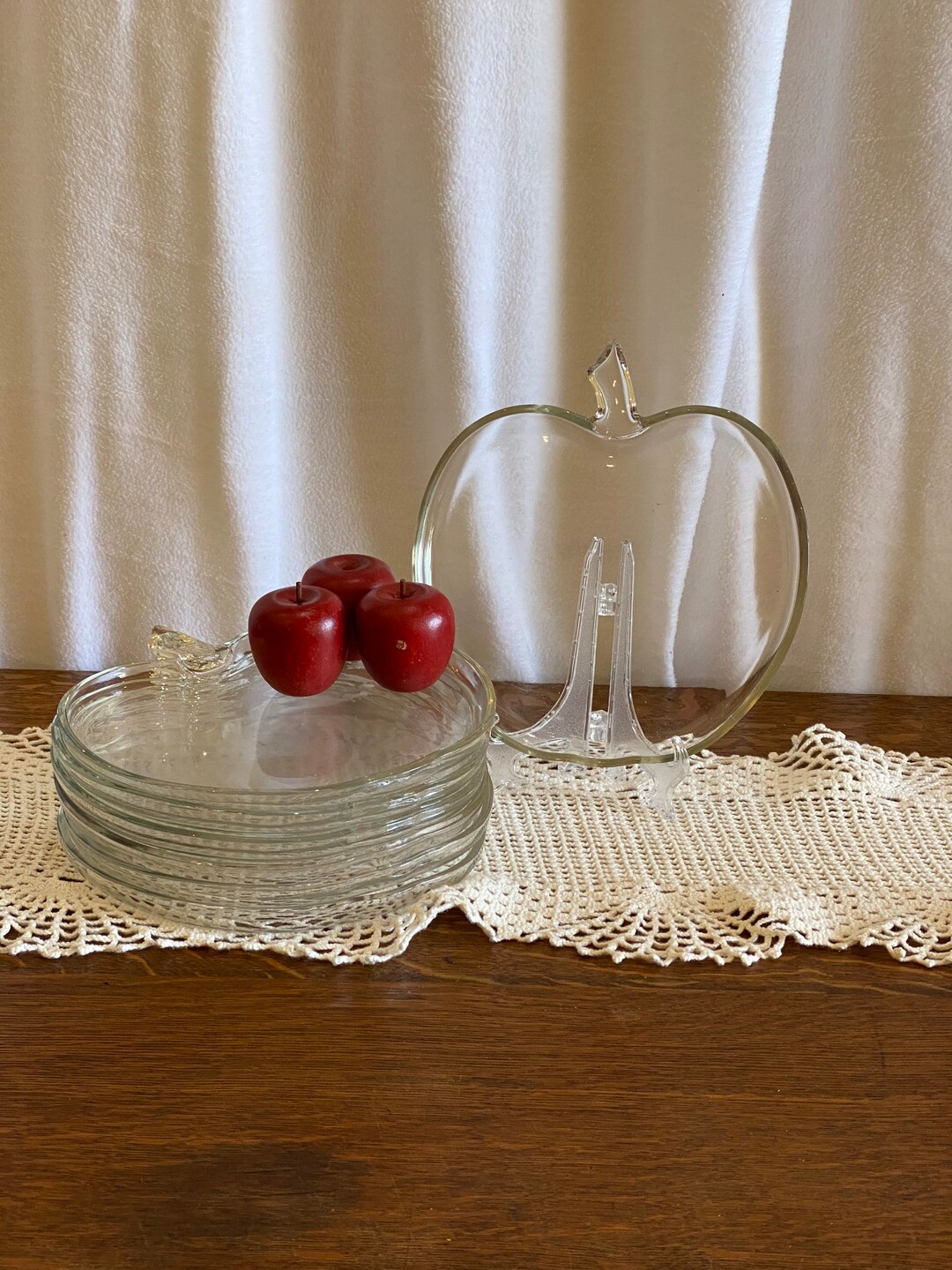 Apple Shaped Snack Plates- Hazel Atlas Orchard - Set of 7 - Clear Glass ...