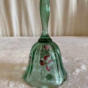 Hand Painted Fenton Bell - Green With Pink Flowers- Signed - Vintage - Etsy