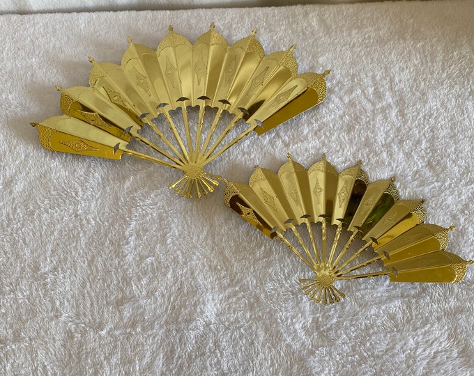 Fans- Gold-tone Metal- Wall Decor- Set of 2- Vintage Home Interior - Etsy