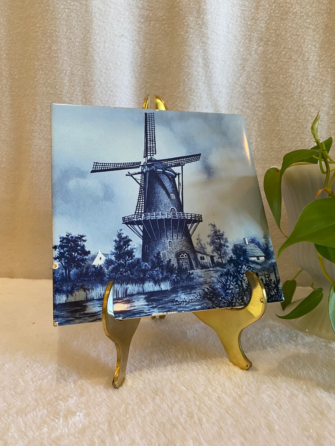 Blue and White Delft Holland Ceramic Tile With Windmill 6x6 Signed J.C ...
