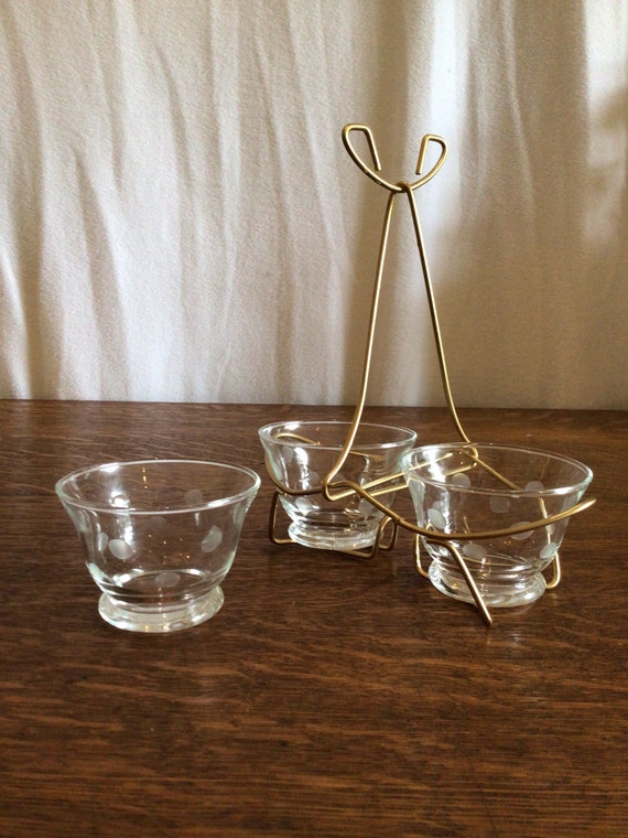 Condiment Caddy Gold Tone 3 Dotted Glass Condiment Cups - Etsy